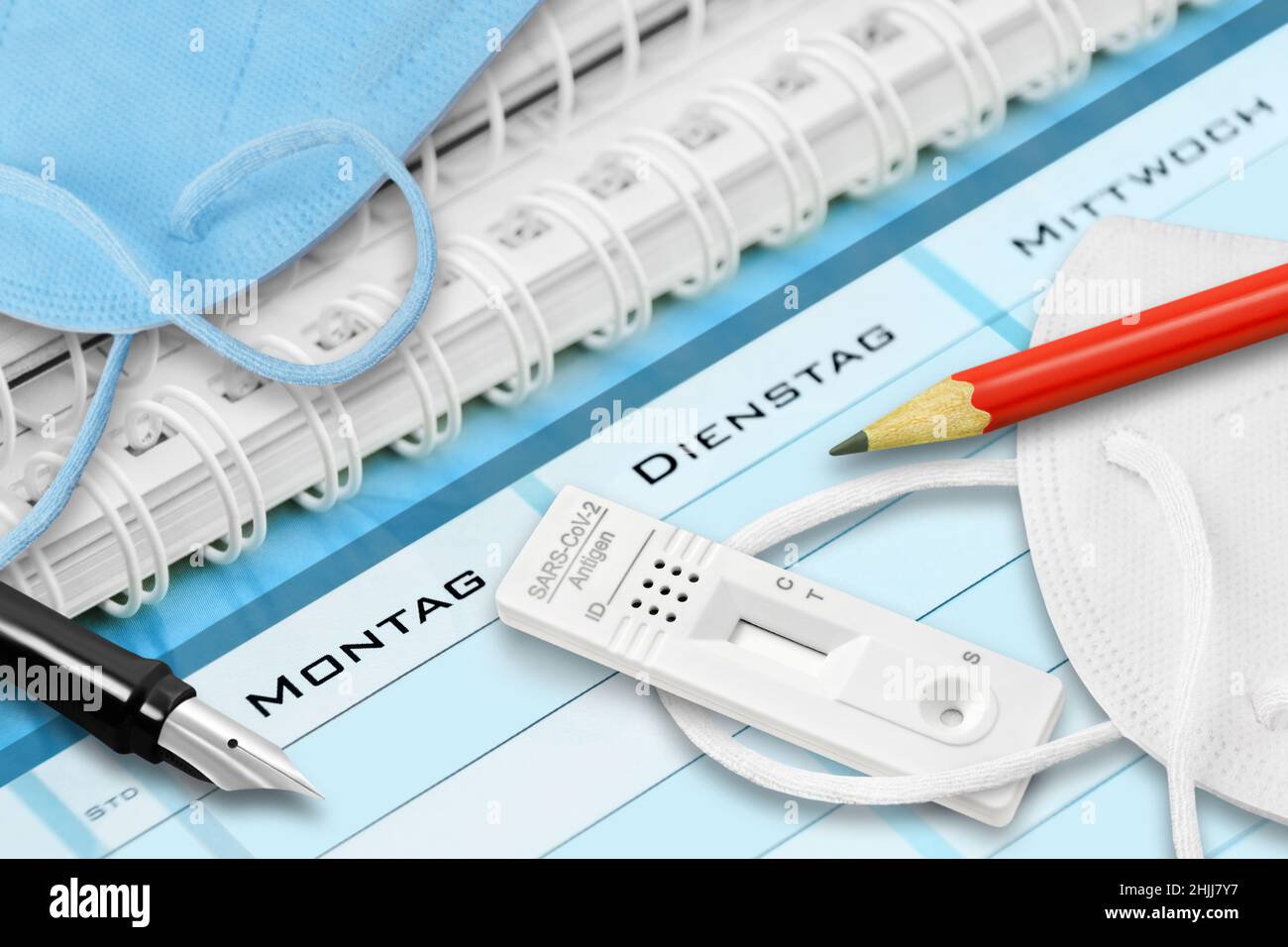 Corona and German school timetable with mask and Antigen Rapid Test ...