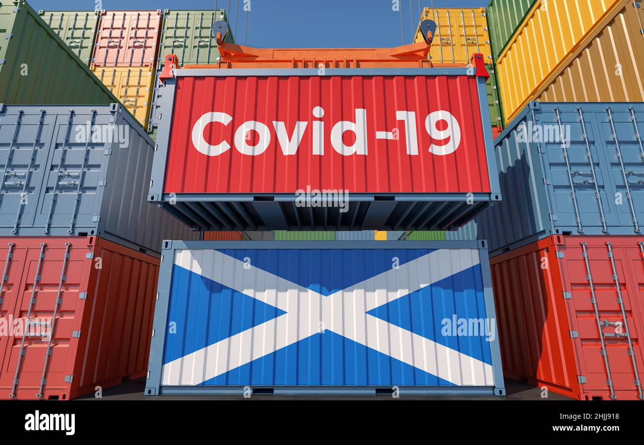 Container with Coronavirus Covid-19 text on the side and container with ...