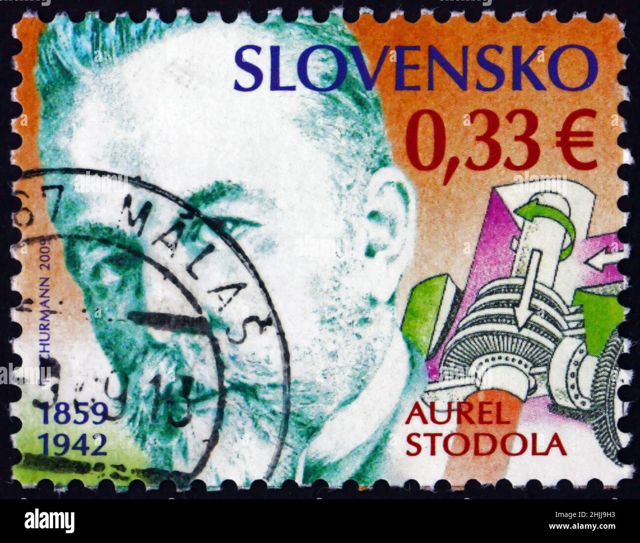 SLOVAKIA - CIRCA 2009: a stamp printed in Slovakia shows Aurel Stodola ...