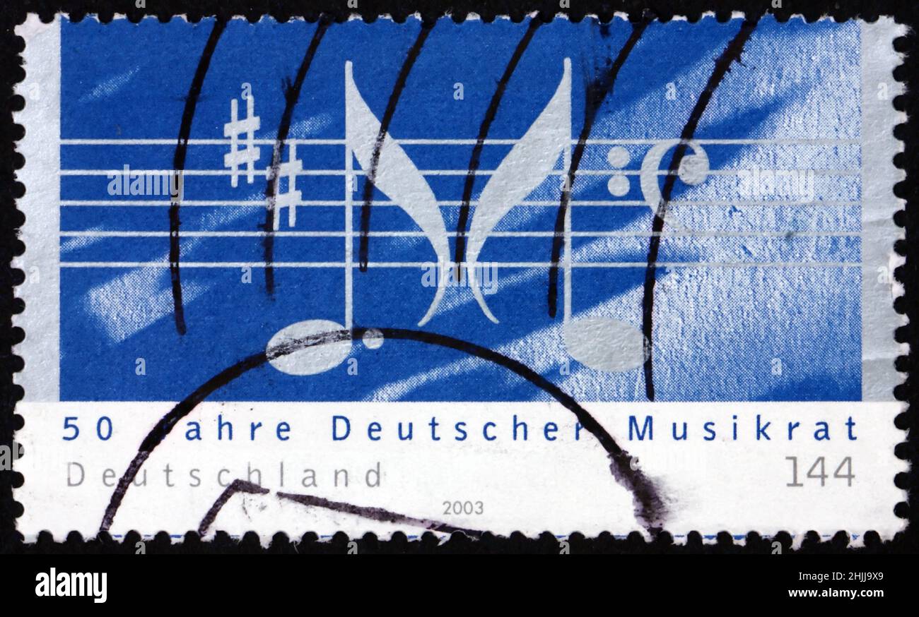 GERMANY - CIRCA 2003: a stamp printed in Germany shows staves, notes ...