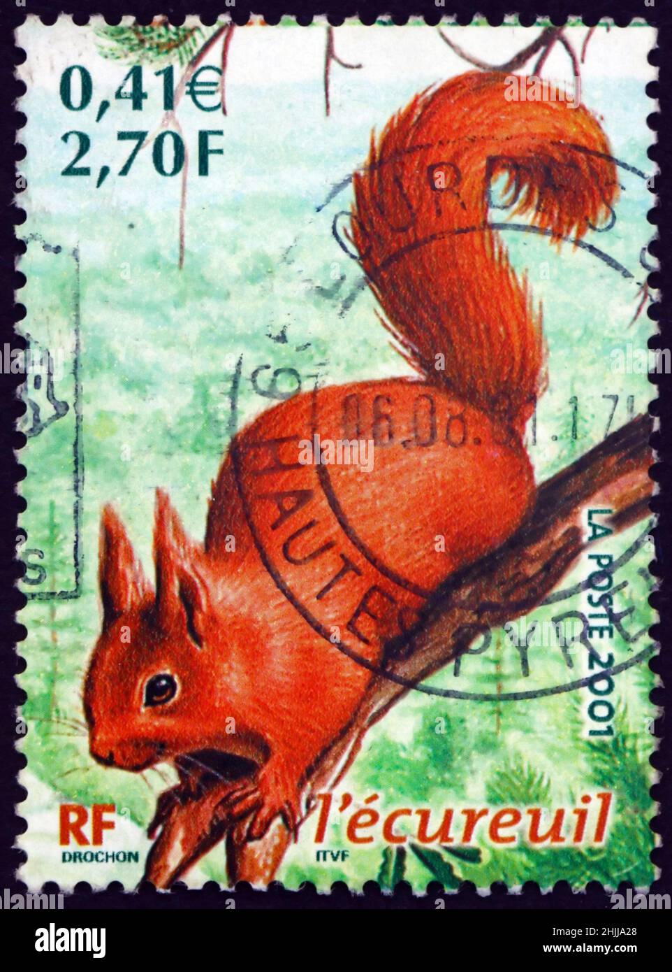 FRANCE - CIRCA 2001: a stamp printed in France shows red squirrel ...