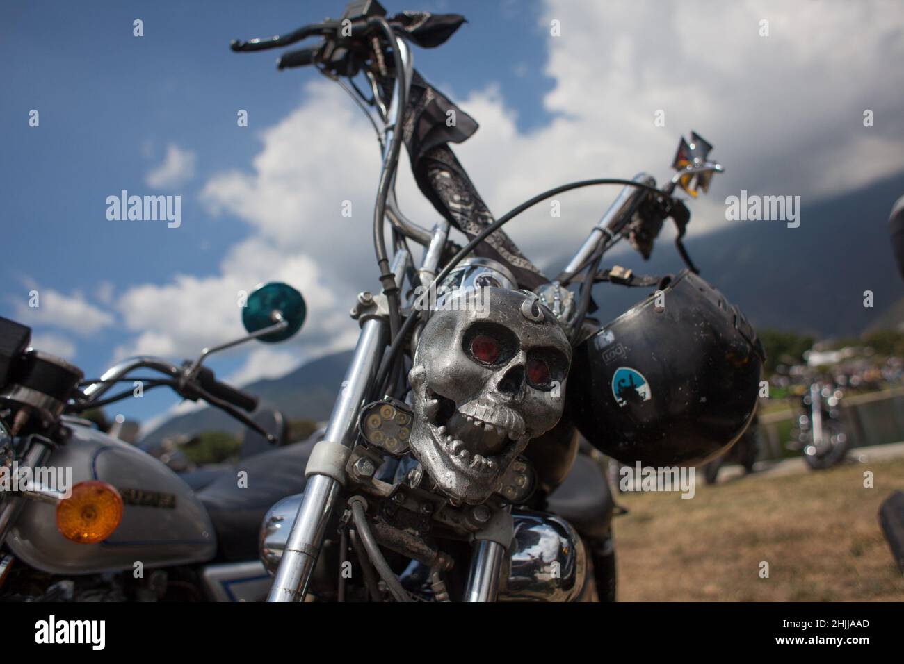 Caracas, Venezuela. 29th Jan, 2022. A motorcycle with a skull figure is ...