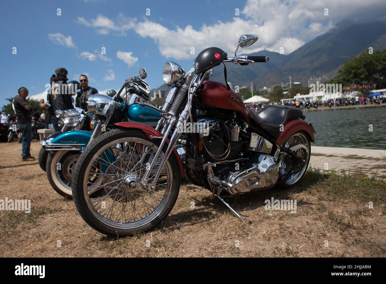 Caracas, Venezuela. 29th Jan, 2022. Motorcycles are parked in a square ...