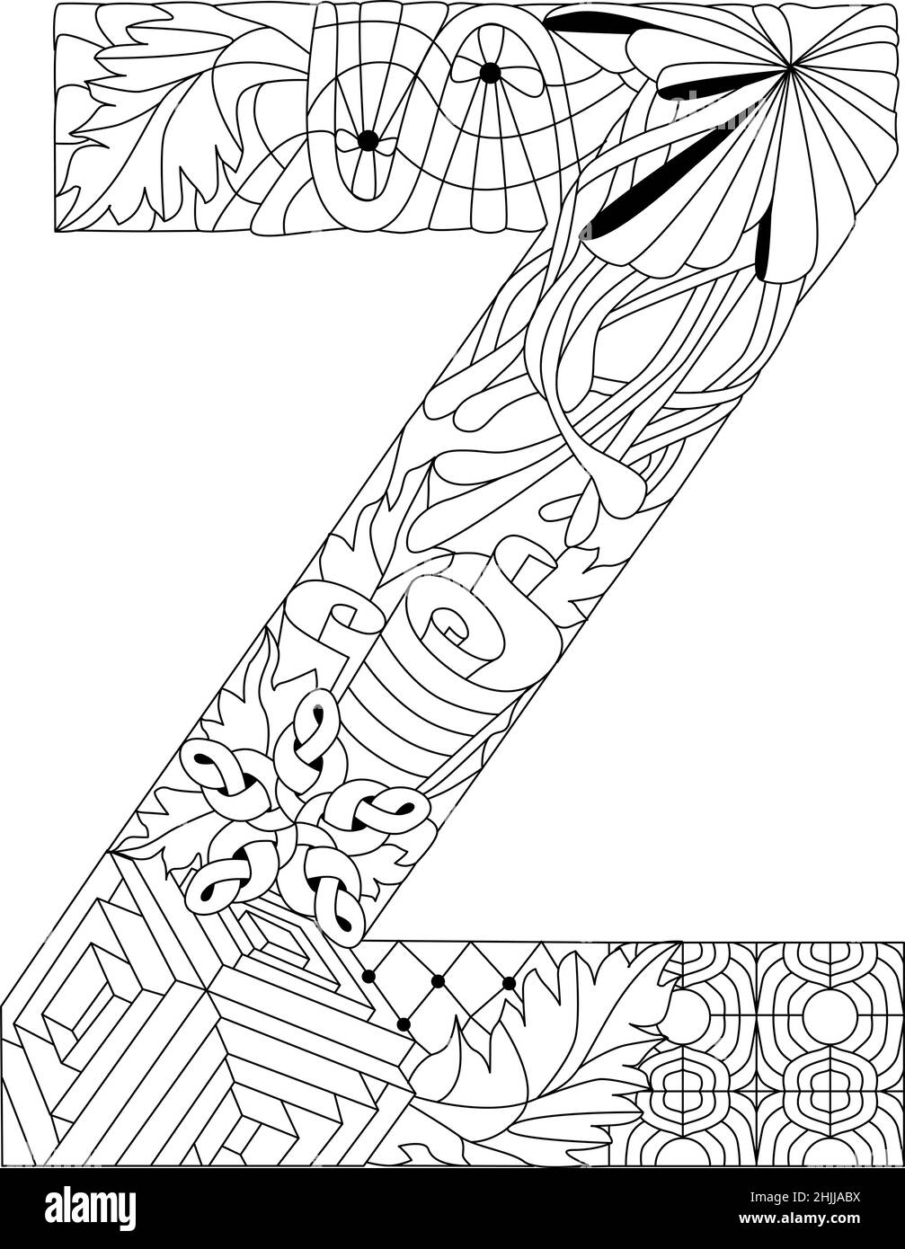 Zentangle stylized alphabet - letter Z for coloring. Vector ...