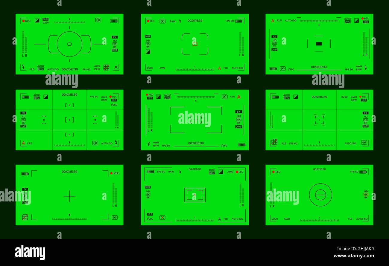 Green colored chroma key camera rec frame viewfinder overlay background ...
