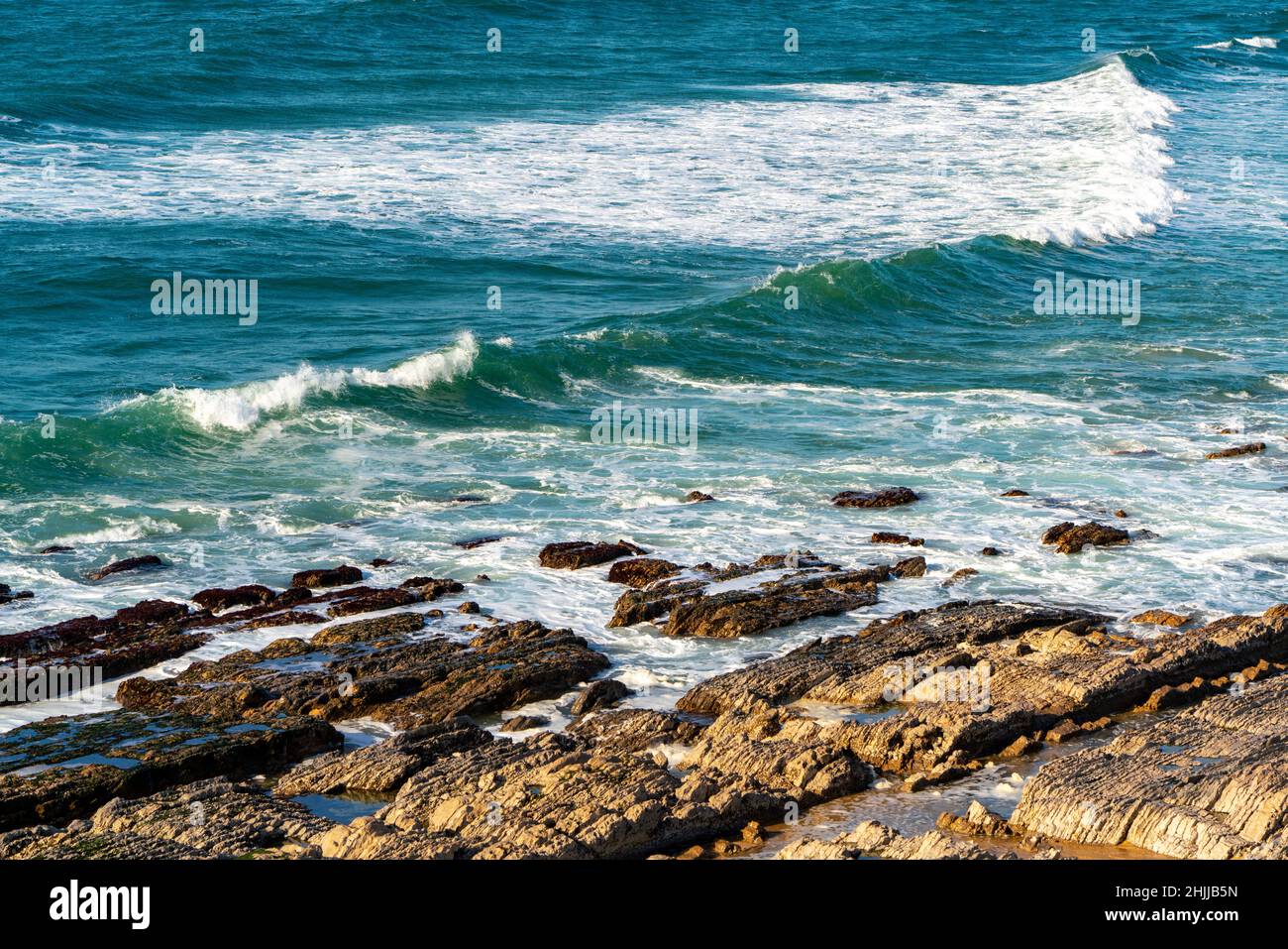 Detail of rock formation at Praia Velha beach in São Pedro de Moel ...