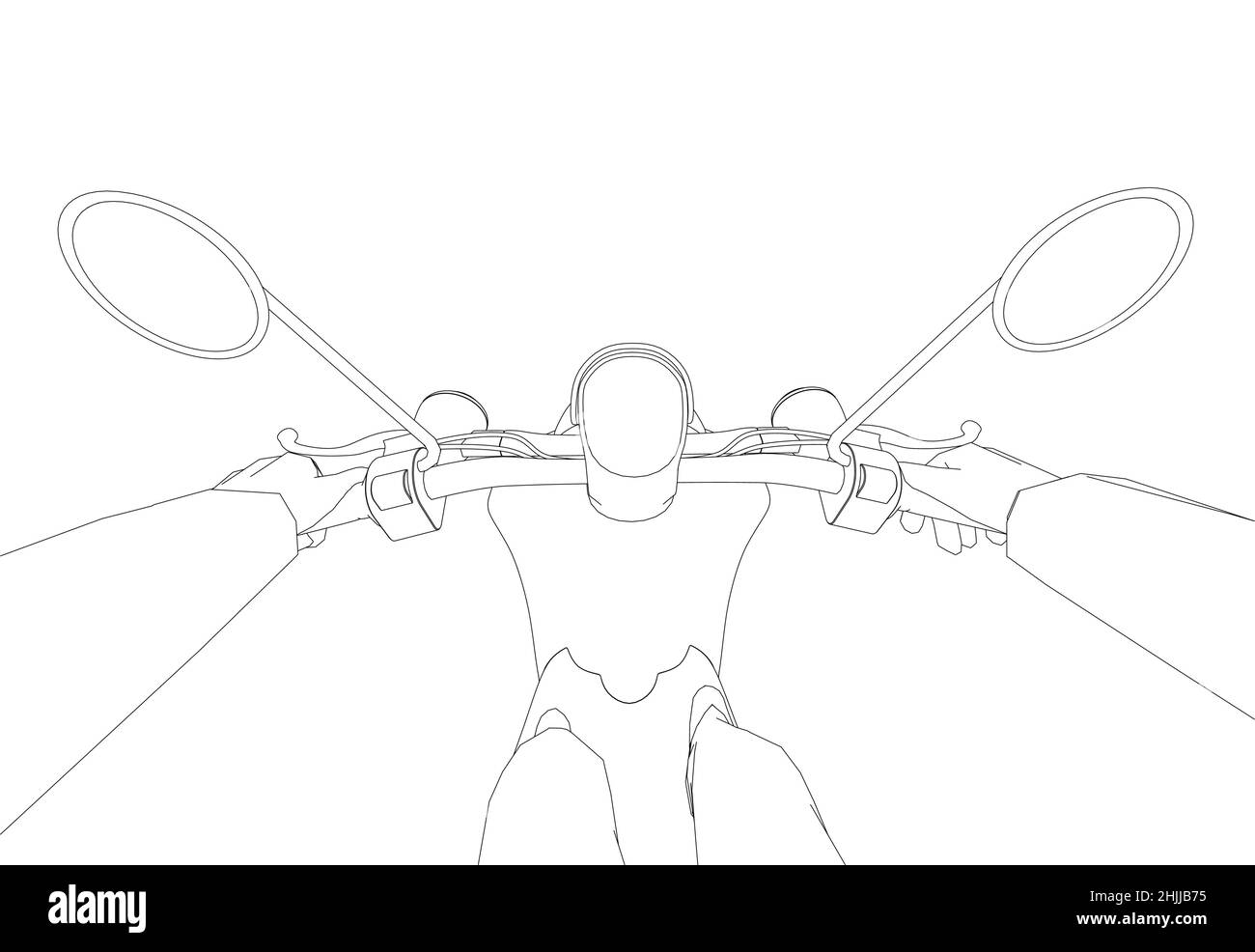 Outline of a man riding a moped from black lines isolated on a white ...