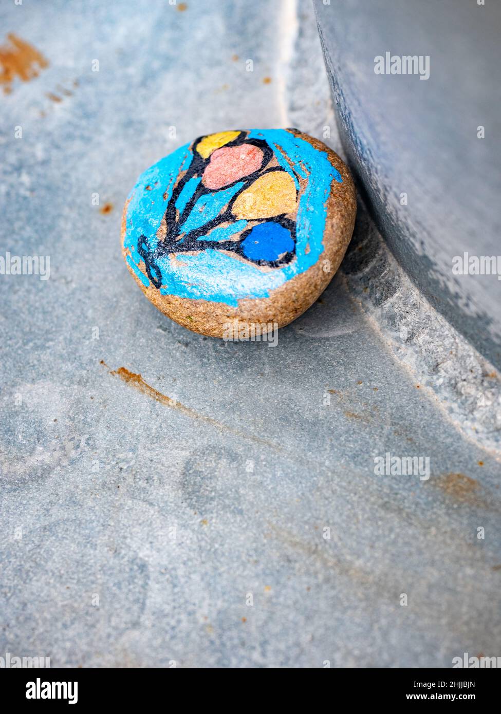 Colorful baloons. Hand painted fun stone on view tower staircase ...