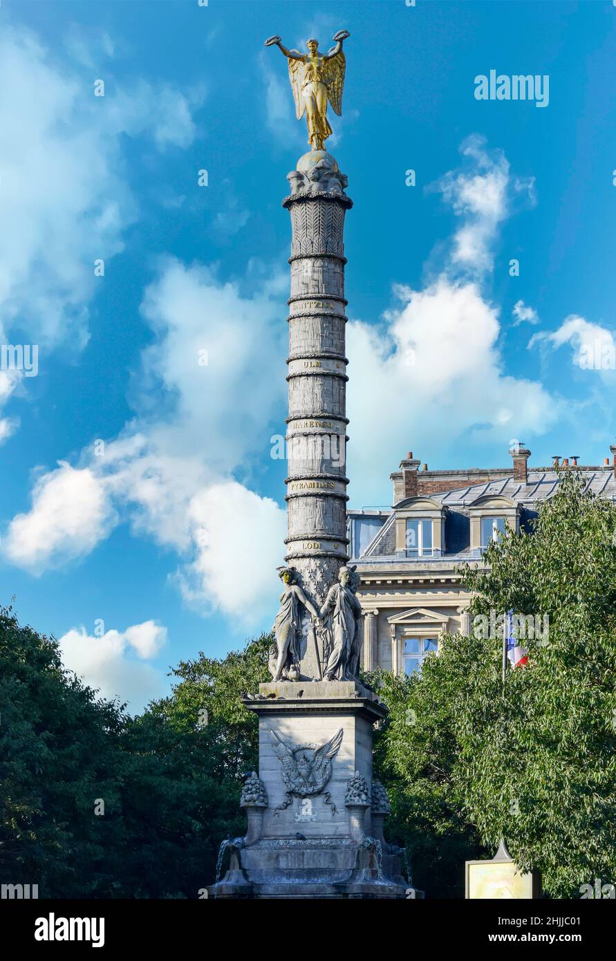Napoleonic column and fountain in Chatelet square in Paris, France ...