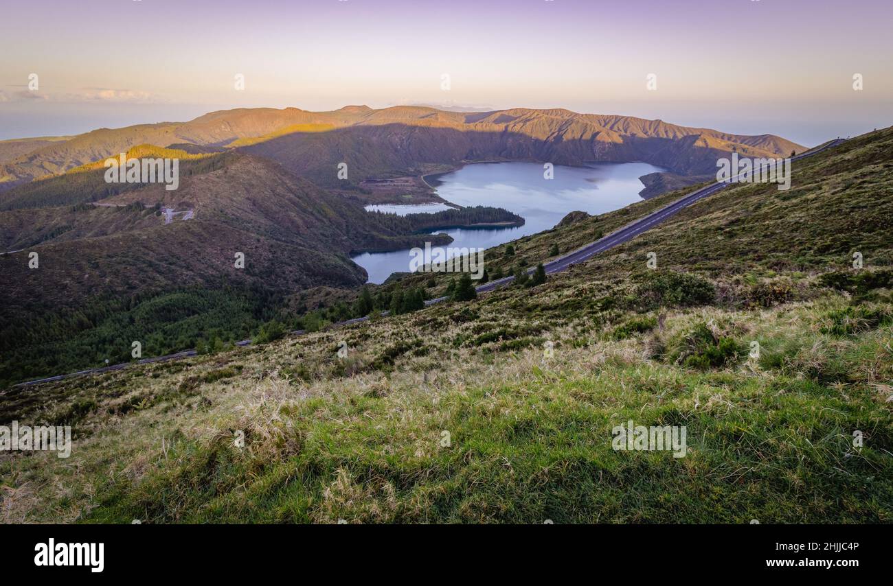 Wonderful lagoon, at Azores islands, in Portugal, hiking travel ...