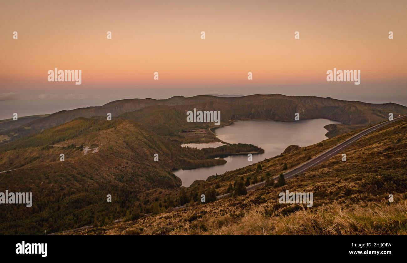 Wonderful lagoon, at Azores islands, in Portugal, hiking travel ...