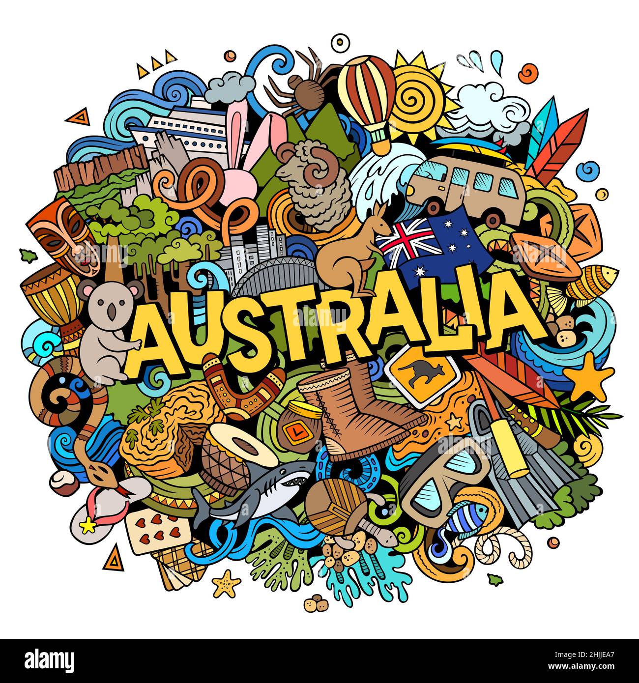 Australia hand drawn cartoon doodle illustration. Funny Australian ...