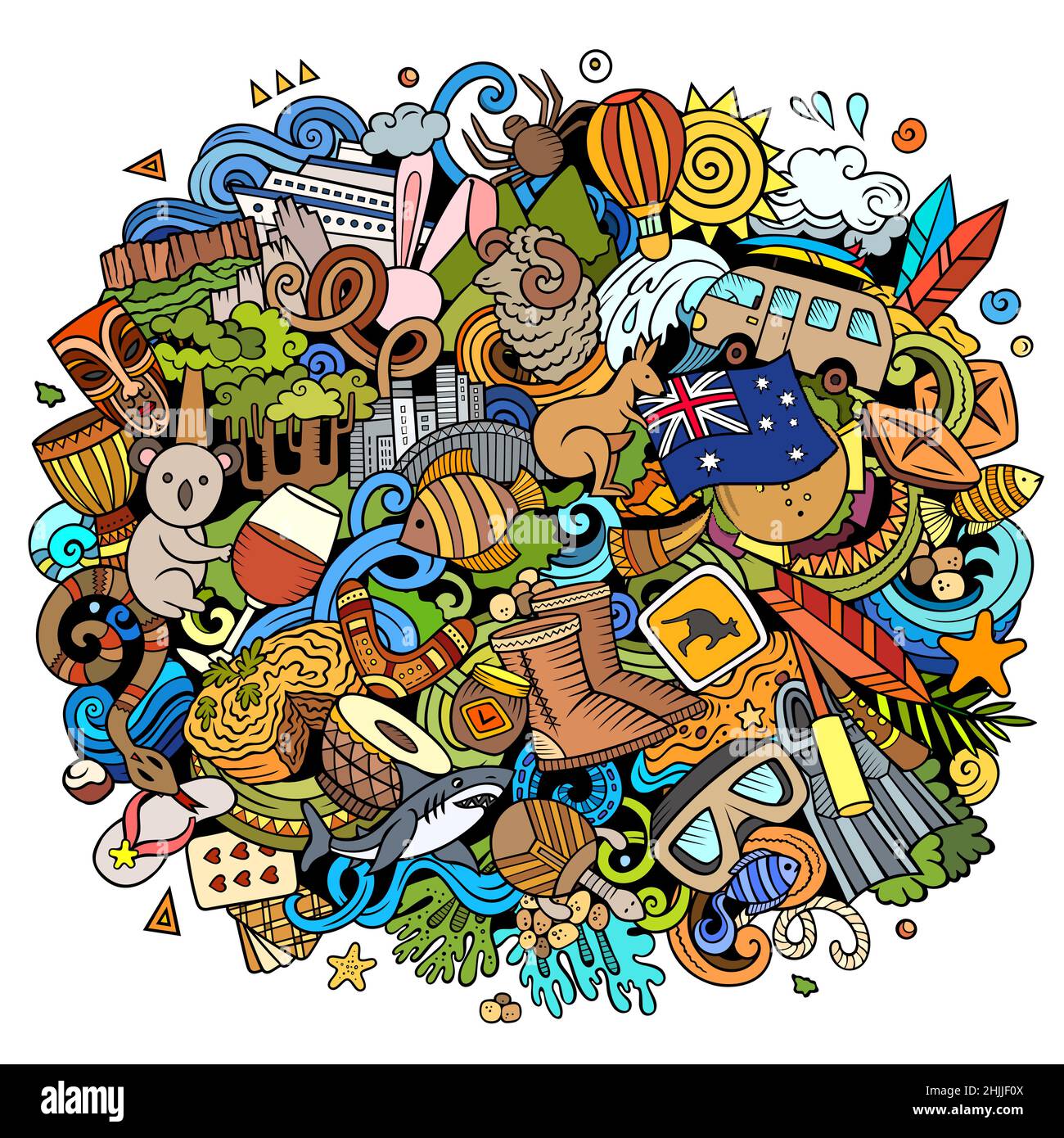 Australia hand drawn cartoon doodle illustration. Funny Australian ...
