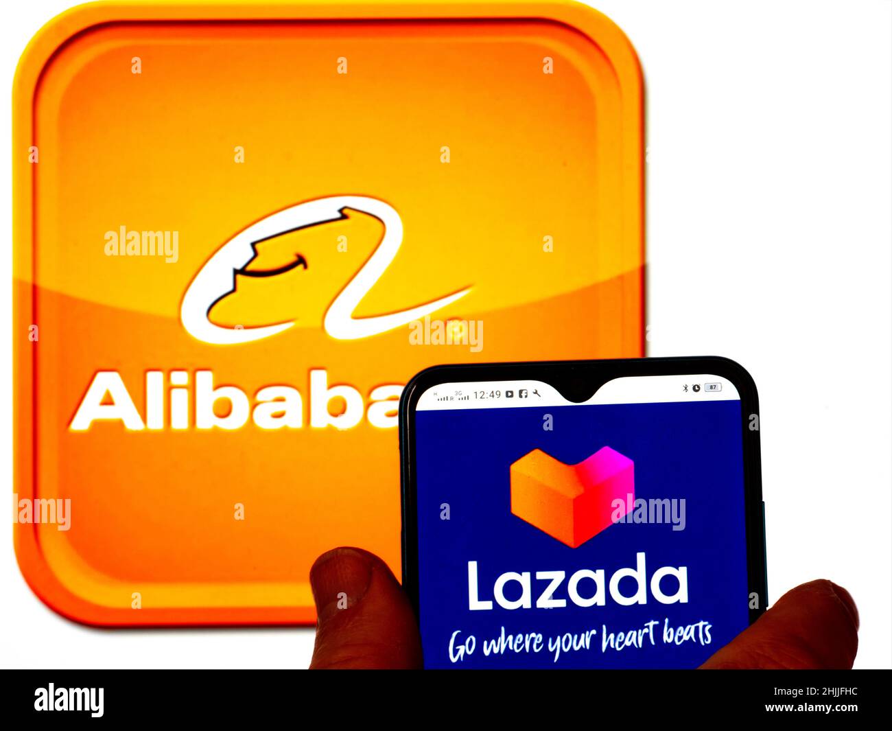 In this photo illustration, the Lazada Group logo is seen displayed on ...
