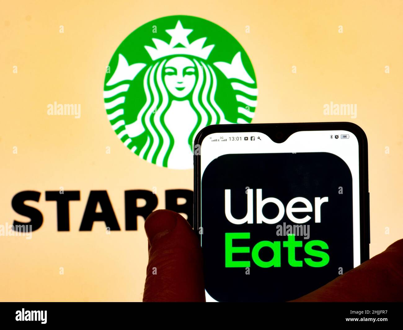 In this photo illustration, the Uber Eats logo is seen displayed on a ...