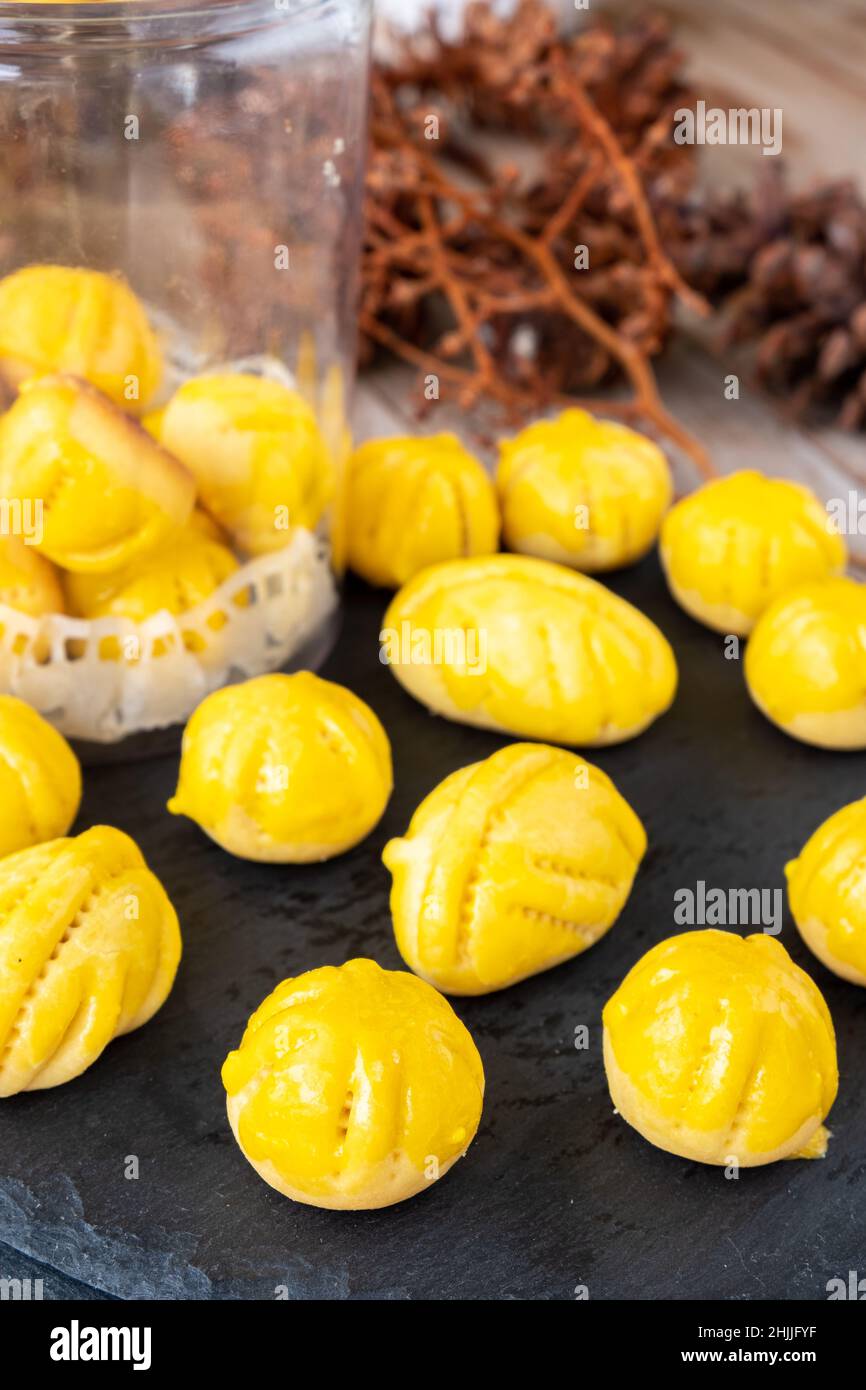 Nastar cake, a sweet cake filled with pineapple jam, is also sometimes ...