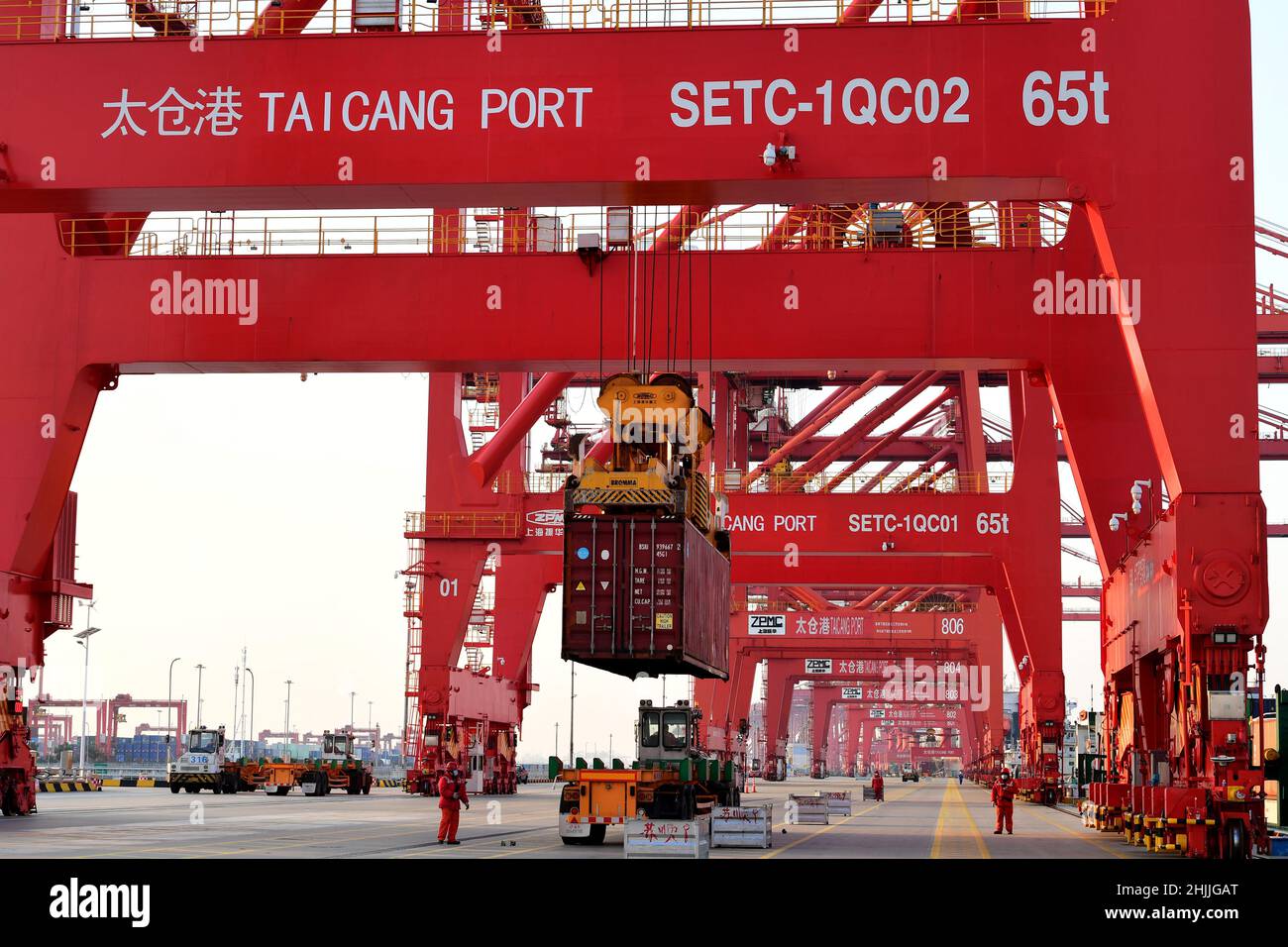 TAICANG, CHINA - JANUARY 30, 2022 - Container ships are seen at a ...