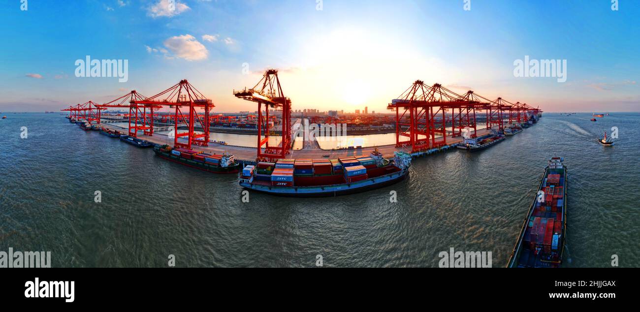 TAICANG, CHINA - JANUARY 30, 2022 - Container ships are seen at a ...