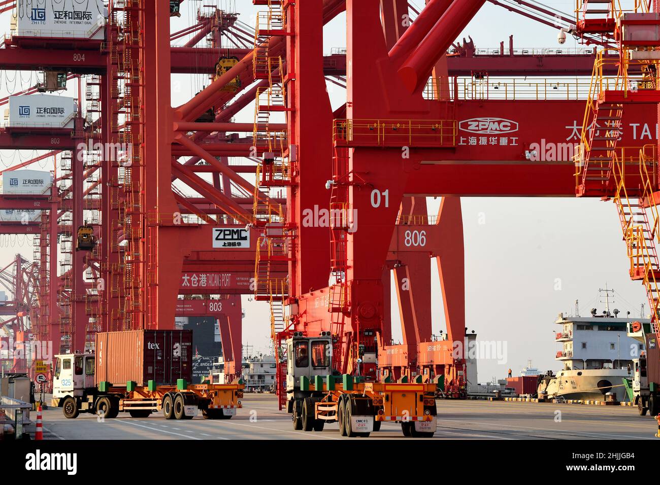 TAICANG, CHINA - JANUARY 30, 2022 - Container ships are seen at a ...