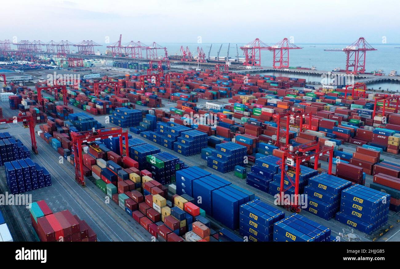 TAICANG, CHINA - JANUARY 30, 2022 - Container ships are seen at a ...
