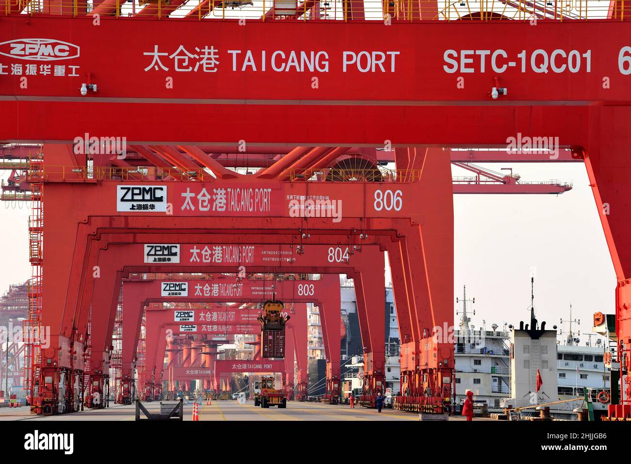 TAICANG, CHINA - JANUARY 30, 2022 - Container ships are seen at a ...