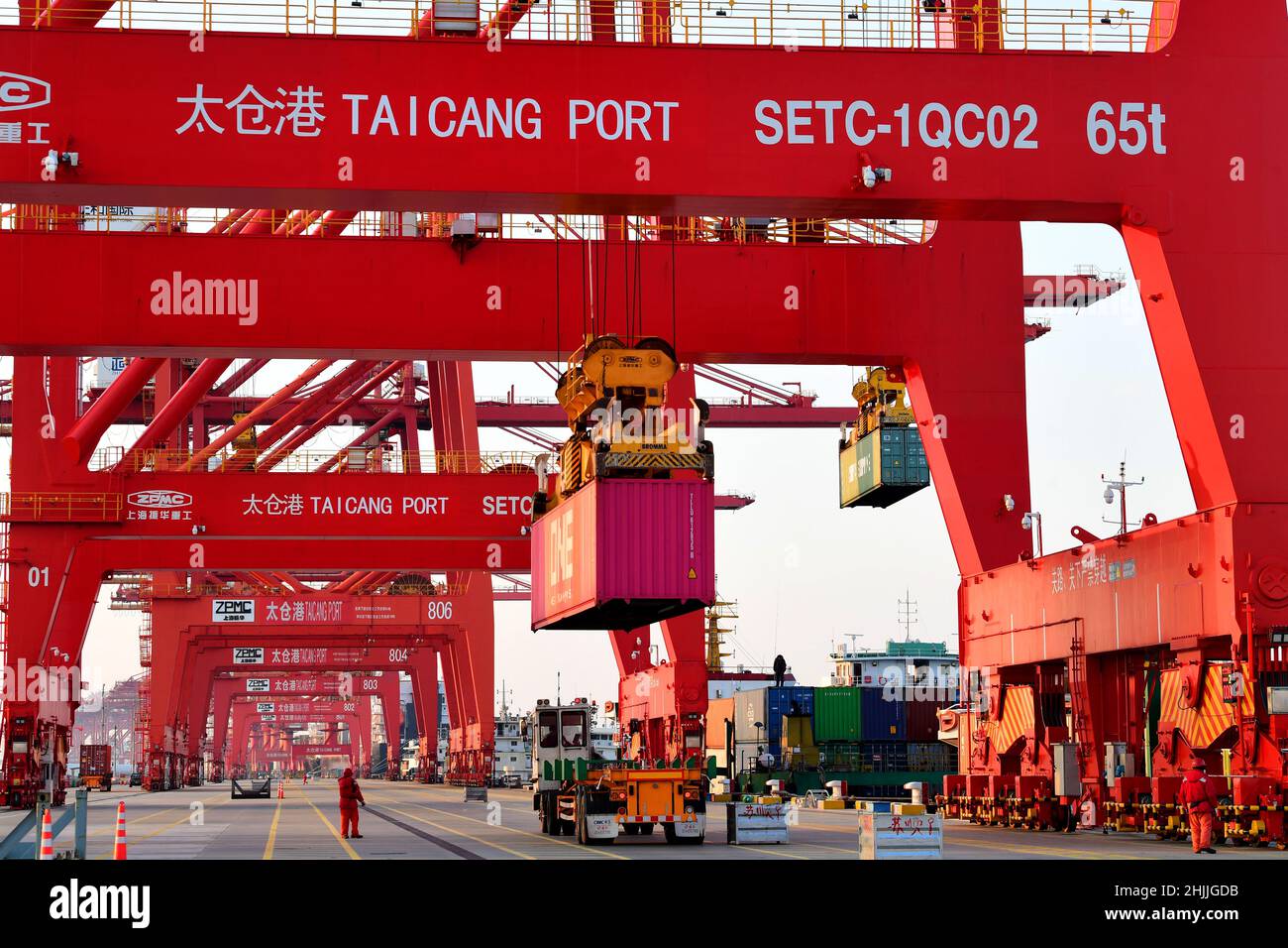 TAICANG, CHINA - JANUARY 30, 2022 - Container ships are seen at a ...