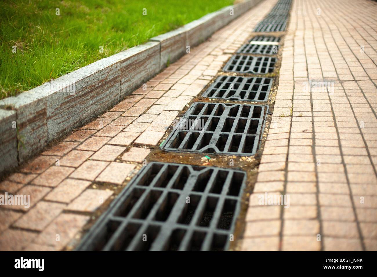 Storm drain for water drainage. Details of urban communications. Canal ...