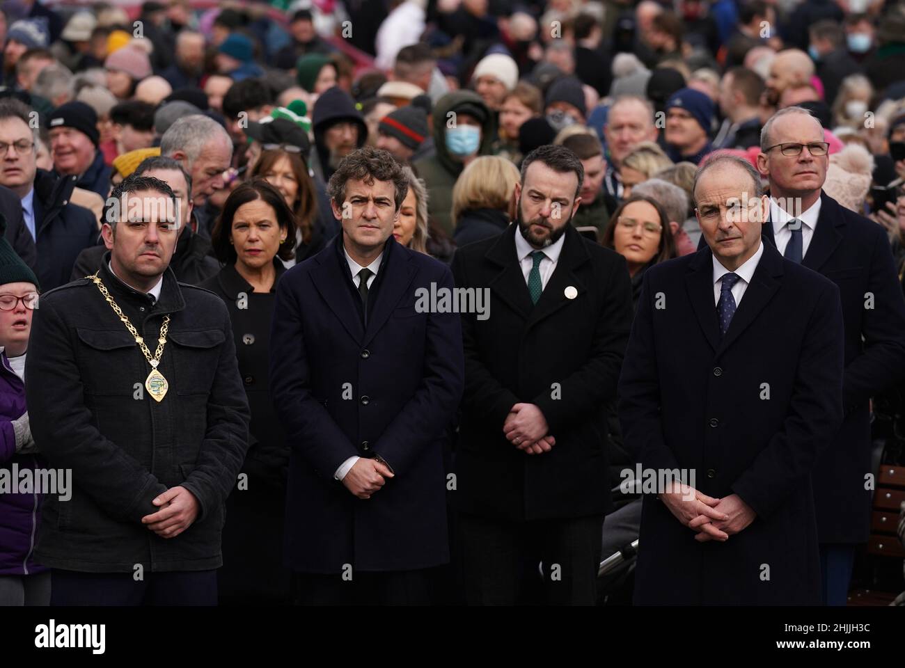 Taoiseach Micheal Martin (second right), Deputy Lord Mayor of Derry ...