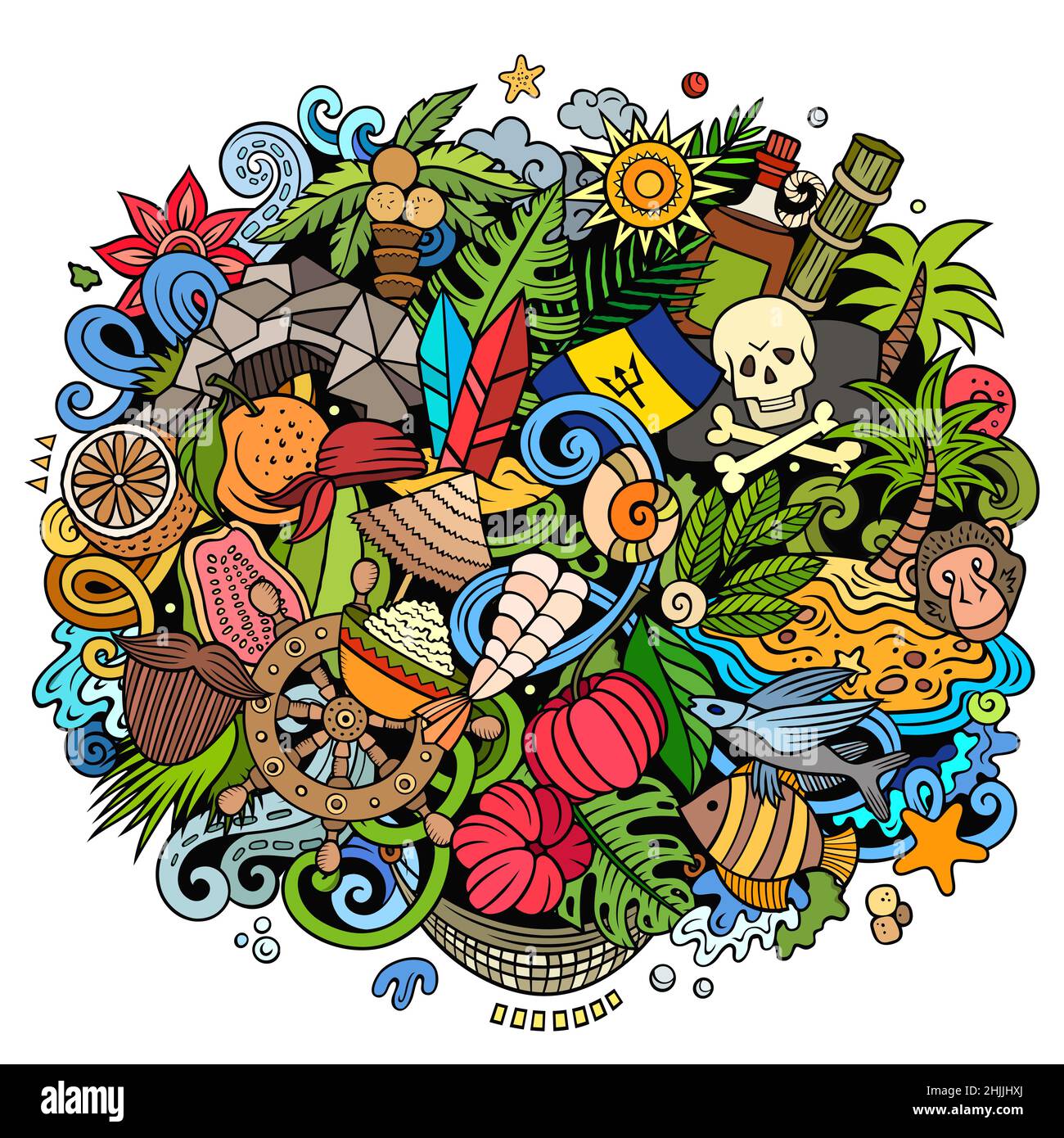 Barbados hand drawn cartoon doodle illustration. Funny barbadian design ...