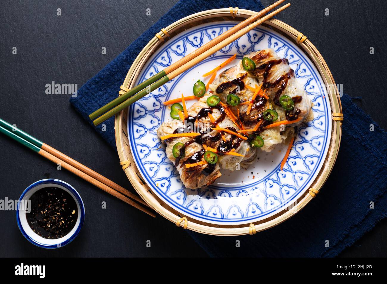 Food concept Homemade baked Chinese cabbage rolls in asian style ...