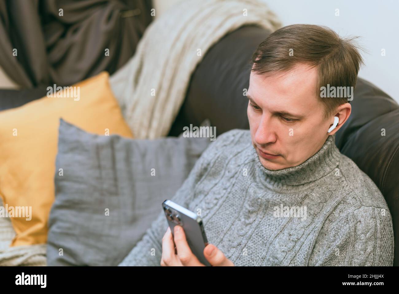 Online Video Call. Portrait of man making virtual conference, holding ...