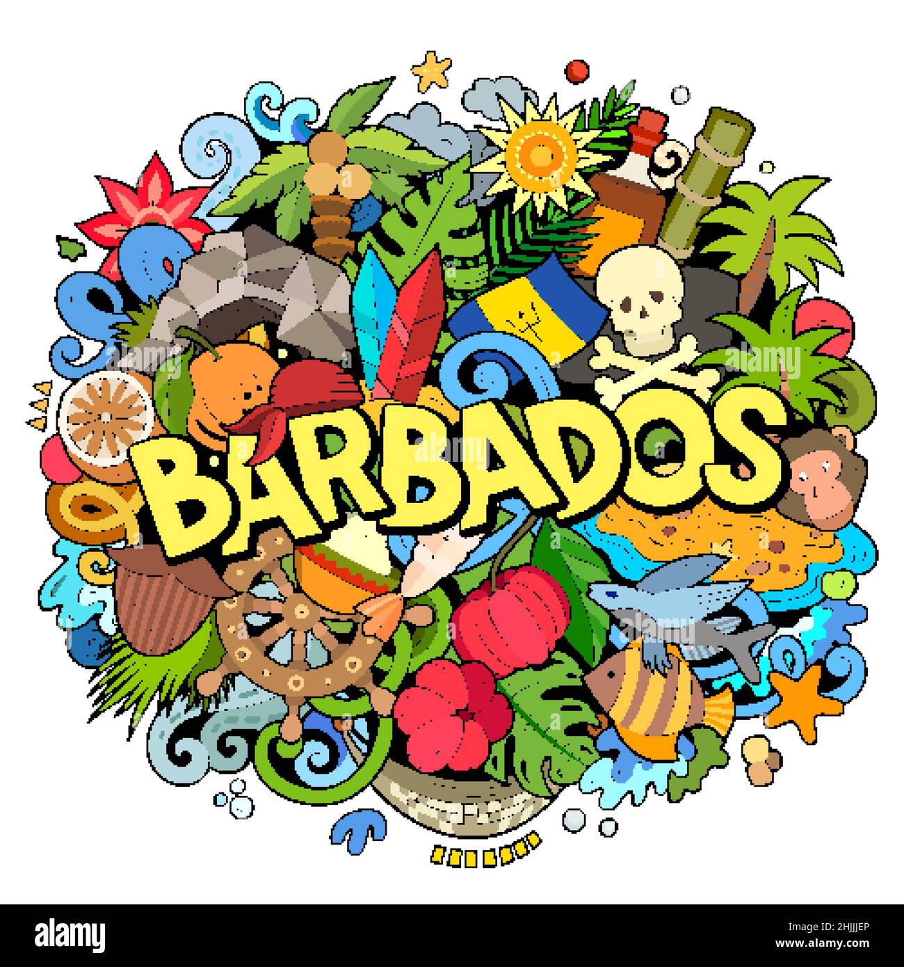 Barbados hand drawn cartoon doodle illustration. Funny barbadian design ...