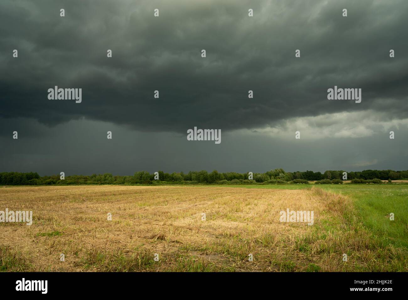 A dark stormy cloud over the fields, summer day Stock Photo - Alamy