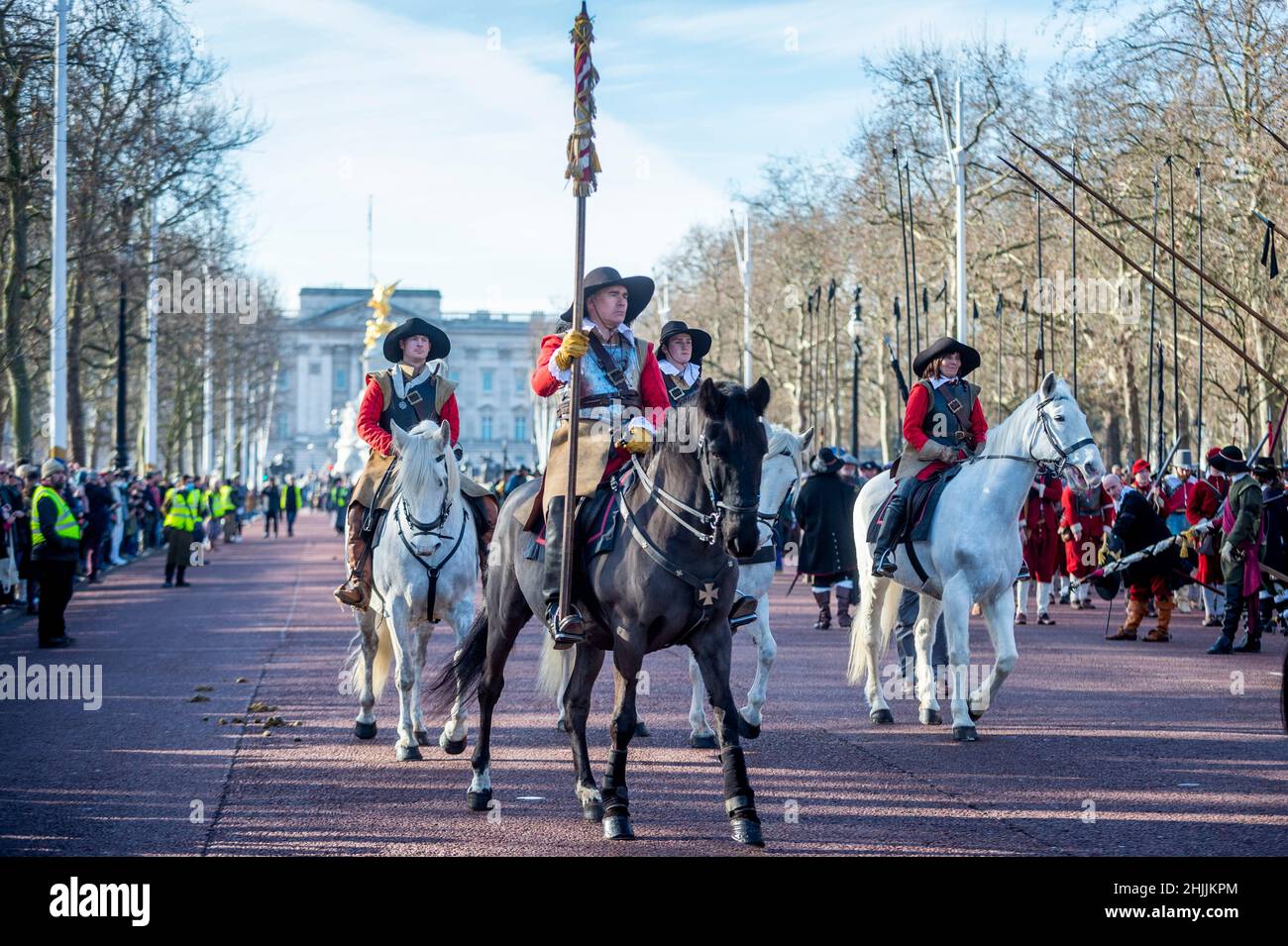 London, UK. 30 January 2022. Members of The King’s Army (the royalist ...