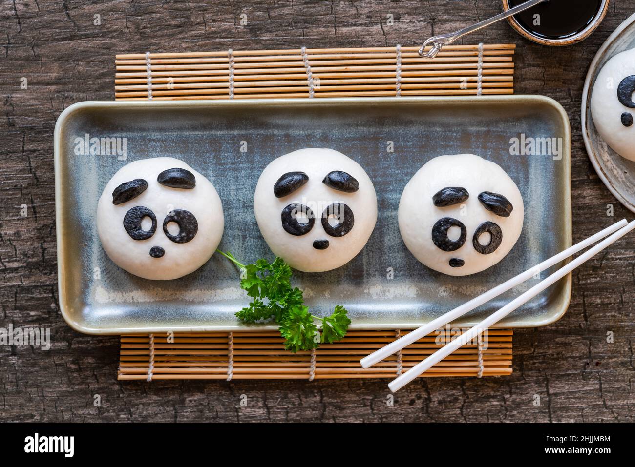 Steamed panda buns with savoury mushroom and hoisin filling. Chinese ...