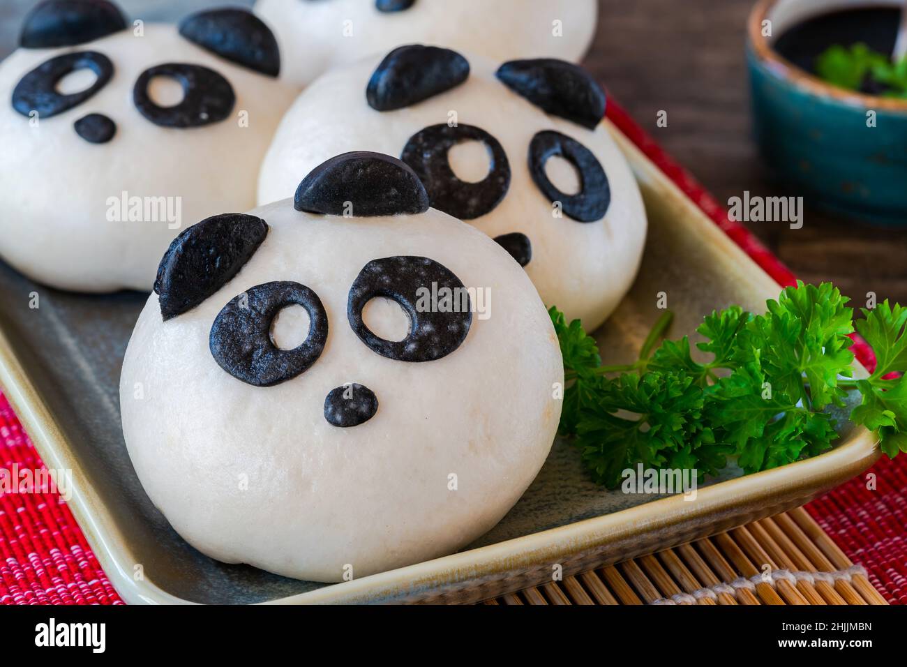Steamed panda buns with savoury mushroom and hoisin filling. Chinese ...
