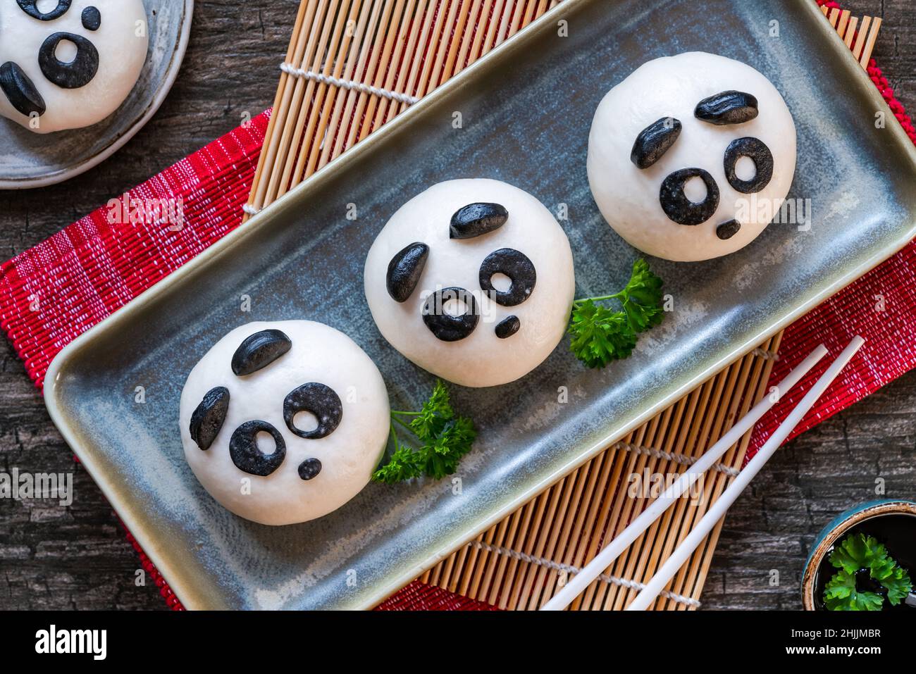 Steamed panda buns with savoury mushroom and hoisin filling. Chinese ...