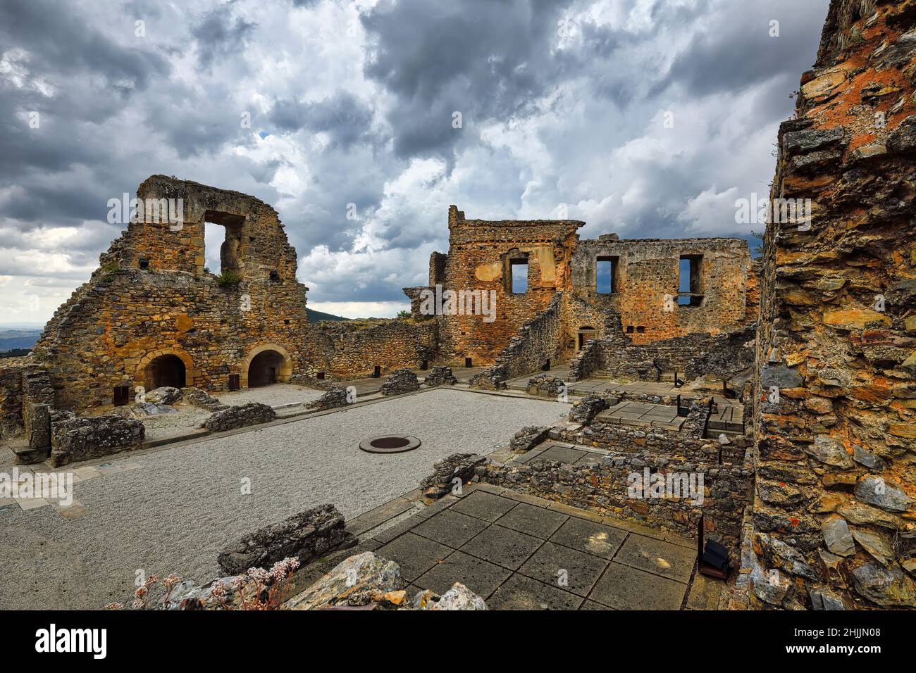 Castle, Inner courtyard, Castelo Rodrigo village, Serra da Estrela ...