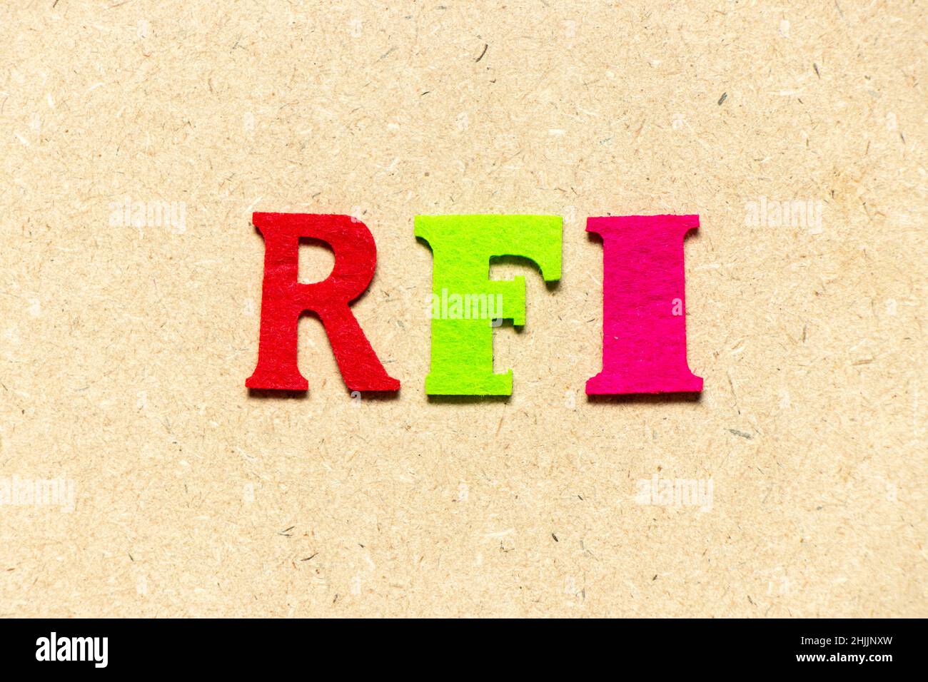 Color cloth alphabet letter in word RFI (Abbreviation of request for ...
