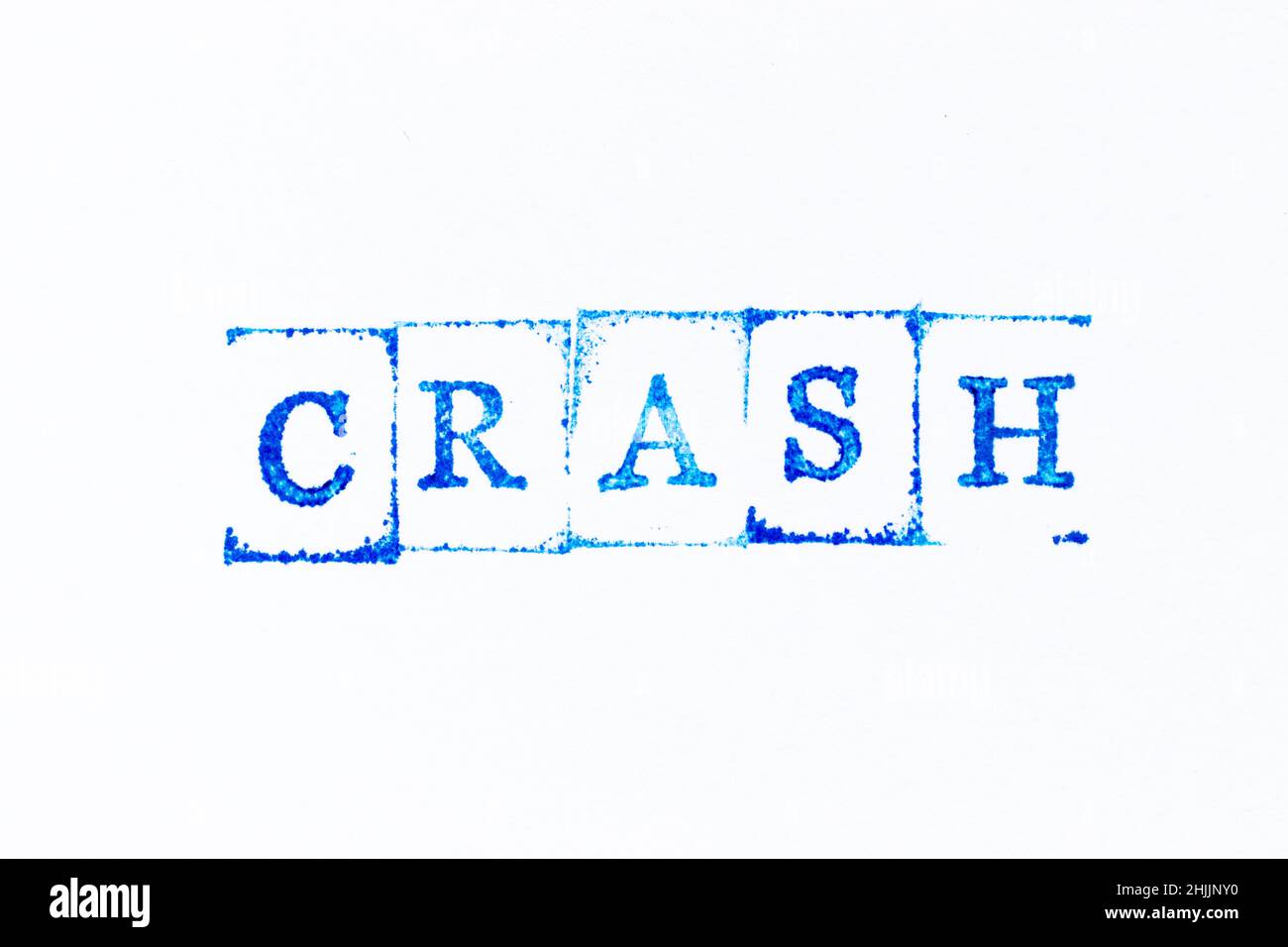 Blue color ink rubber stamp in word crash on white paper background ...