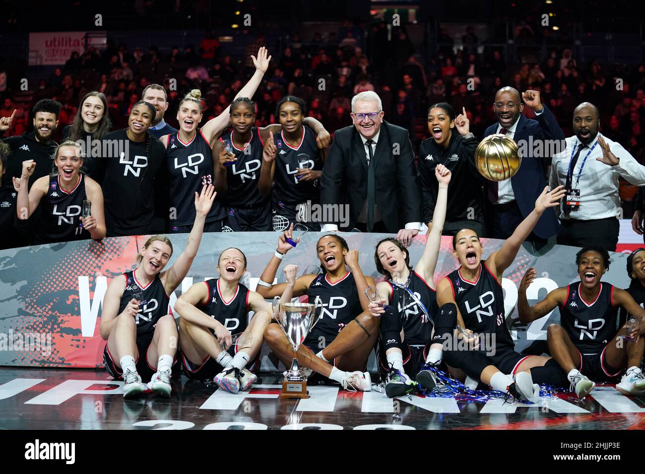 The London Lions celebrate winning the BBL Cup final at the Utilita ...
