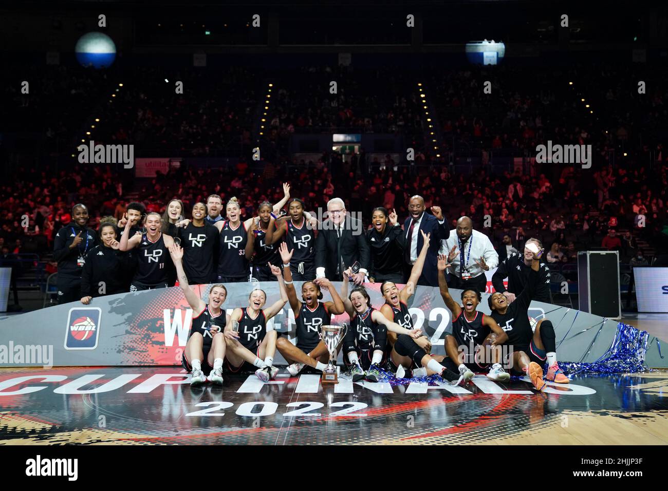 The London Lions celebrate winning the BBL Cup final at the Utilita ...