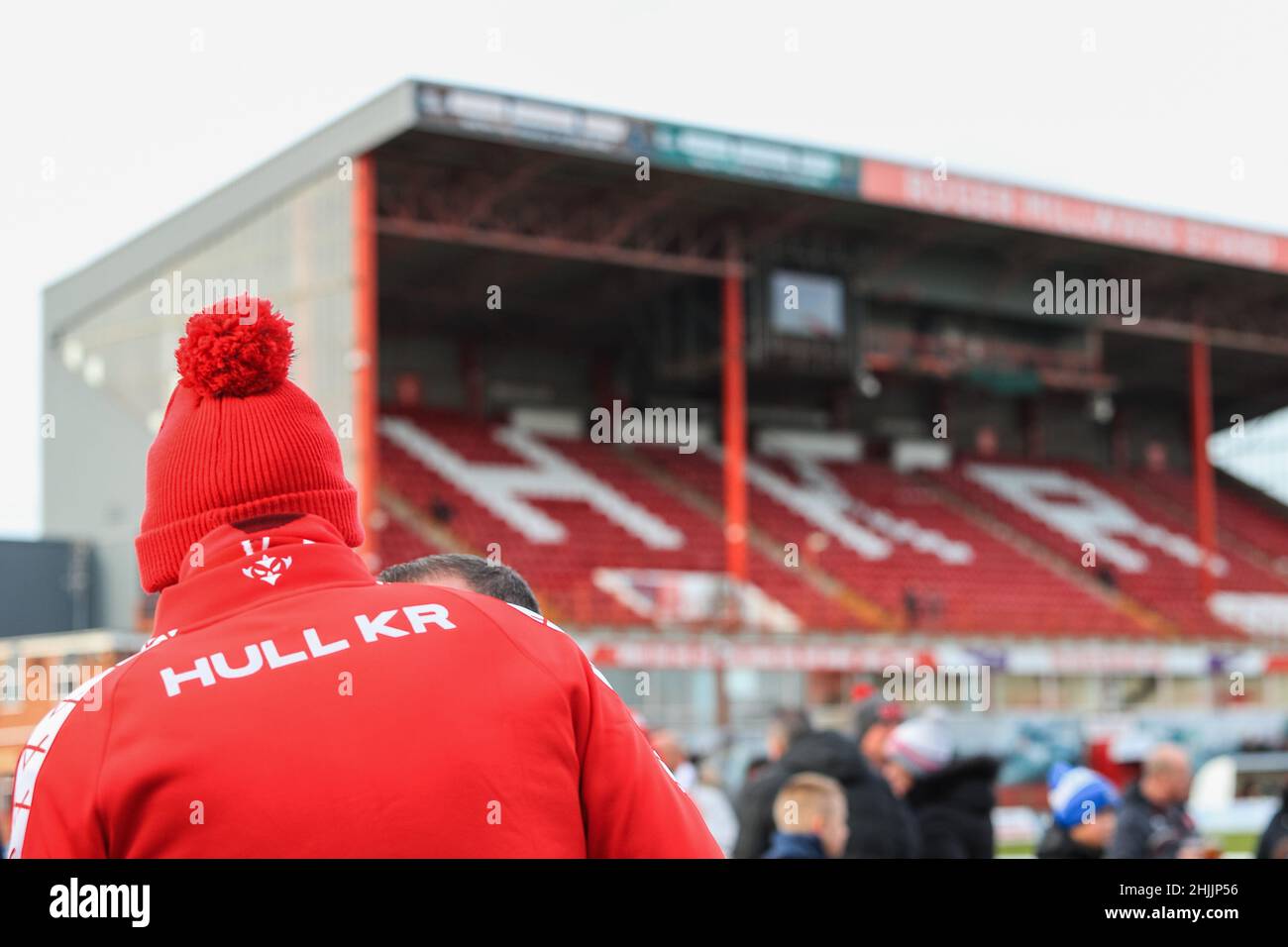 A Hull KR supporter ahead of the game in the new marquee area inside ...