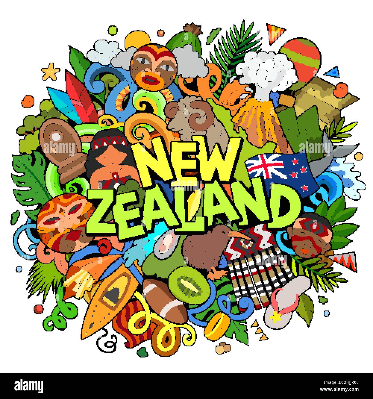New Zealand hand drawn cartoon doodle illustration. Funny design ... New Zealand hand drawn cartoon doodle illustration. Funny design ...