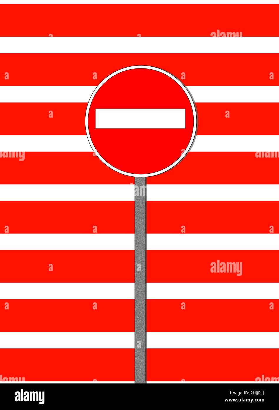 traditional NO ENTRY sign of bright red and white coloured chequered ...