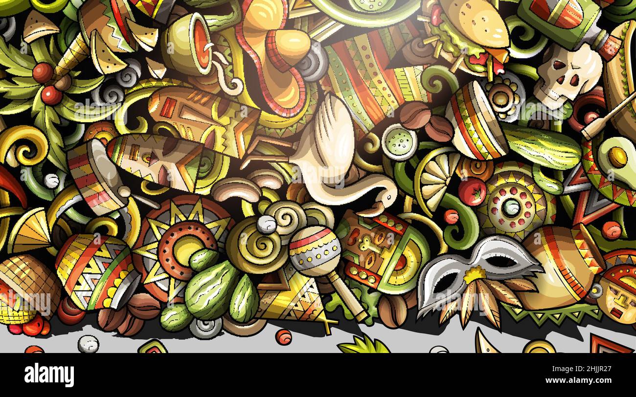 Latin America hand drawn doodle banner. Cartoon detailed flyer ...
