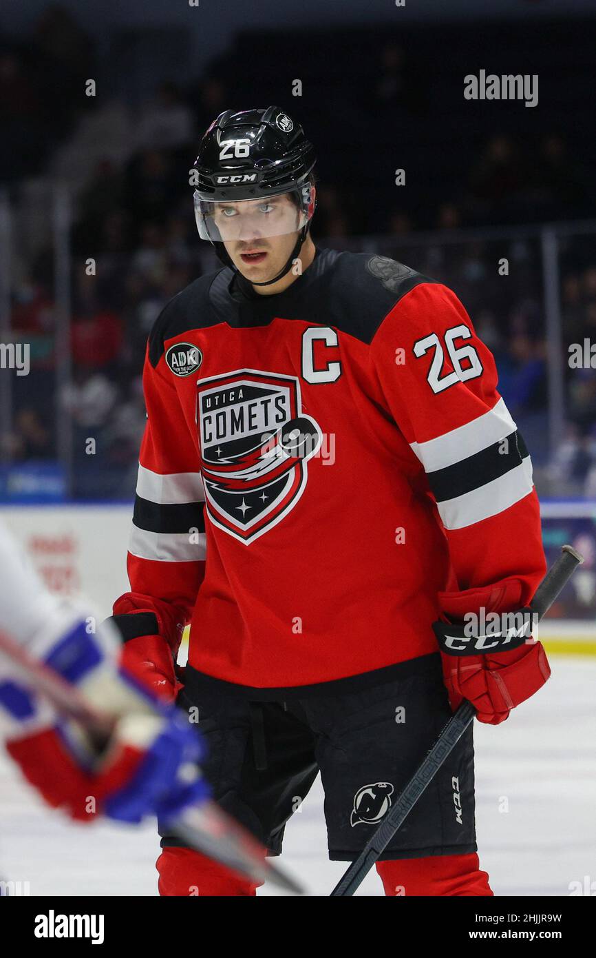 January 29, 2022: Utica Comets center Ryan Schmelzer (26) looks on ...