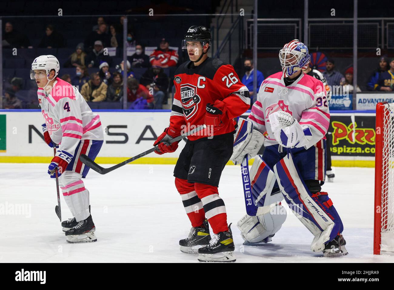 January 29, 2022: Utica Comets center Ryan Schmelzer (26) works to ...