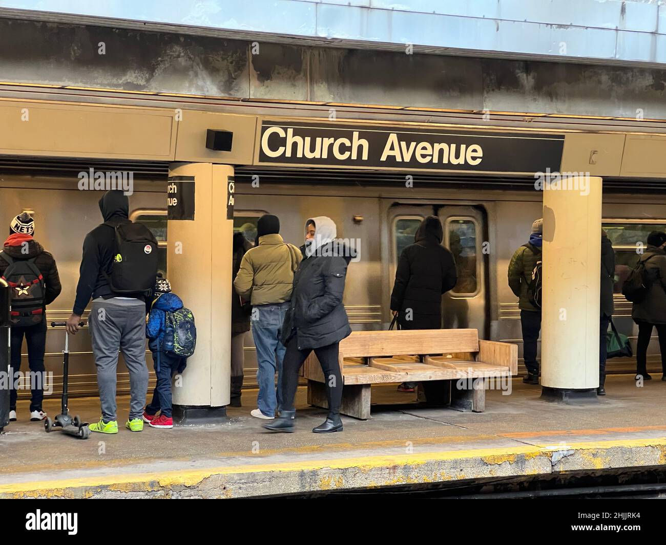 Outside platform on the Q train at the Church Avenue stop in Brooklyn ...