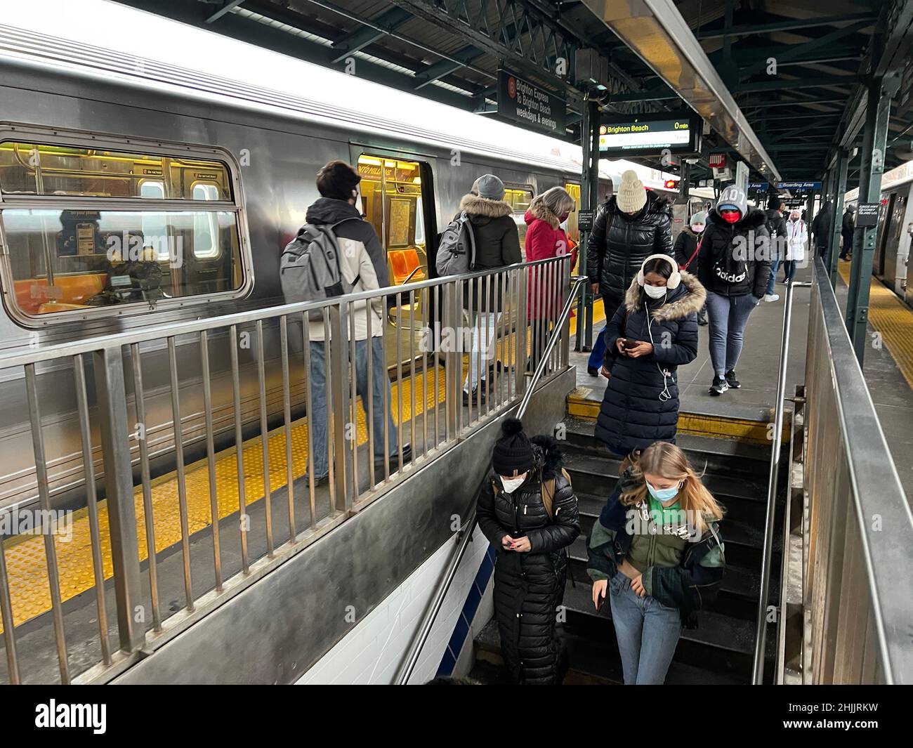 Kings Highway stop on the Q subway train in Brooklyn, New York Stock ...